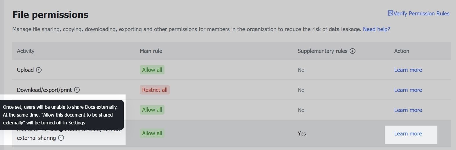 Admin | Set up file operation permissions for members