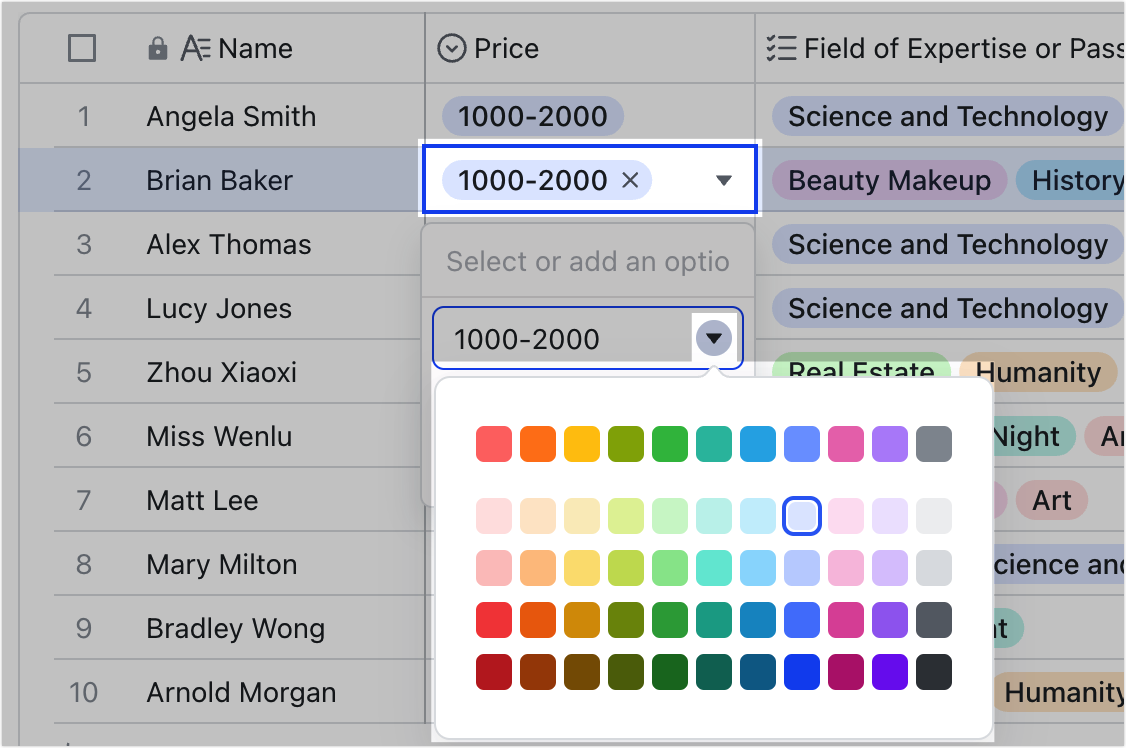 Use single and multiple option fields in Base