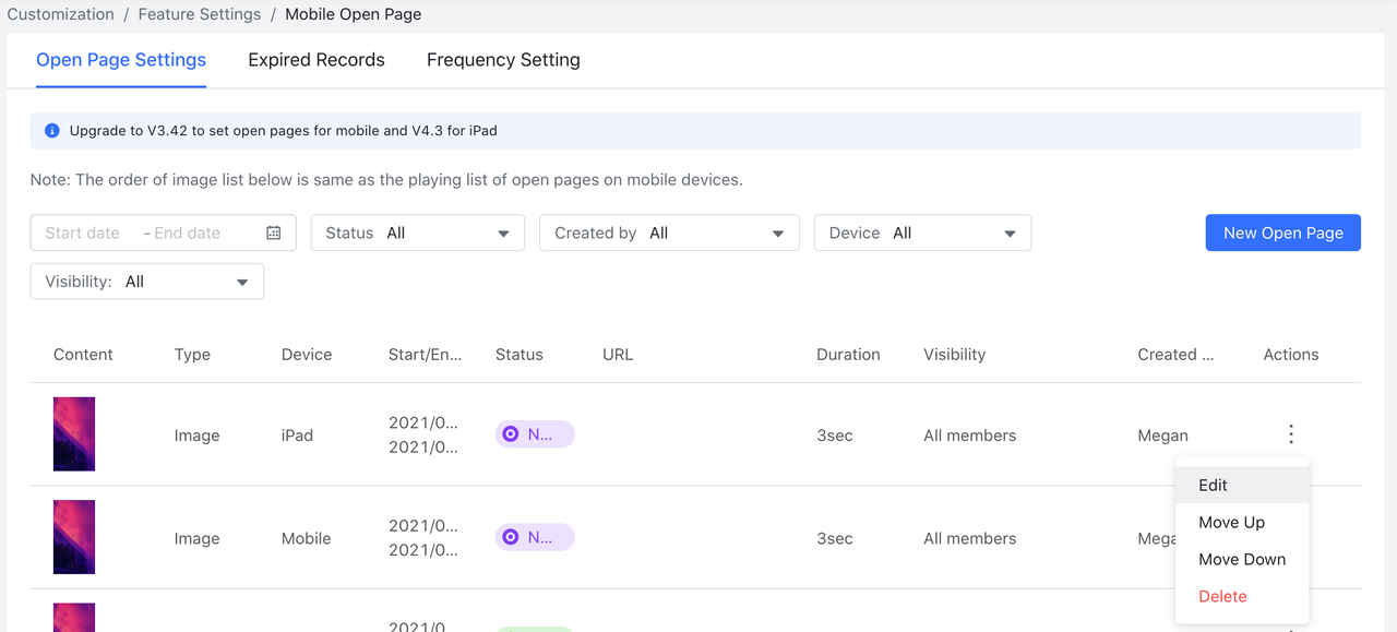 Customize a mobile open page on Feishu