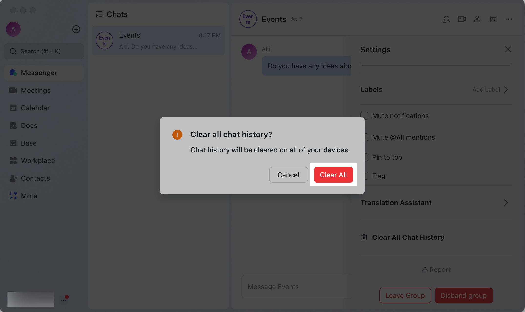 Clear chat history