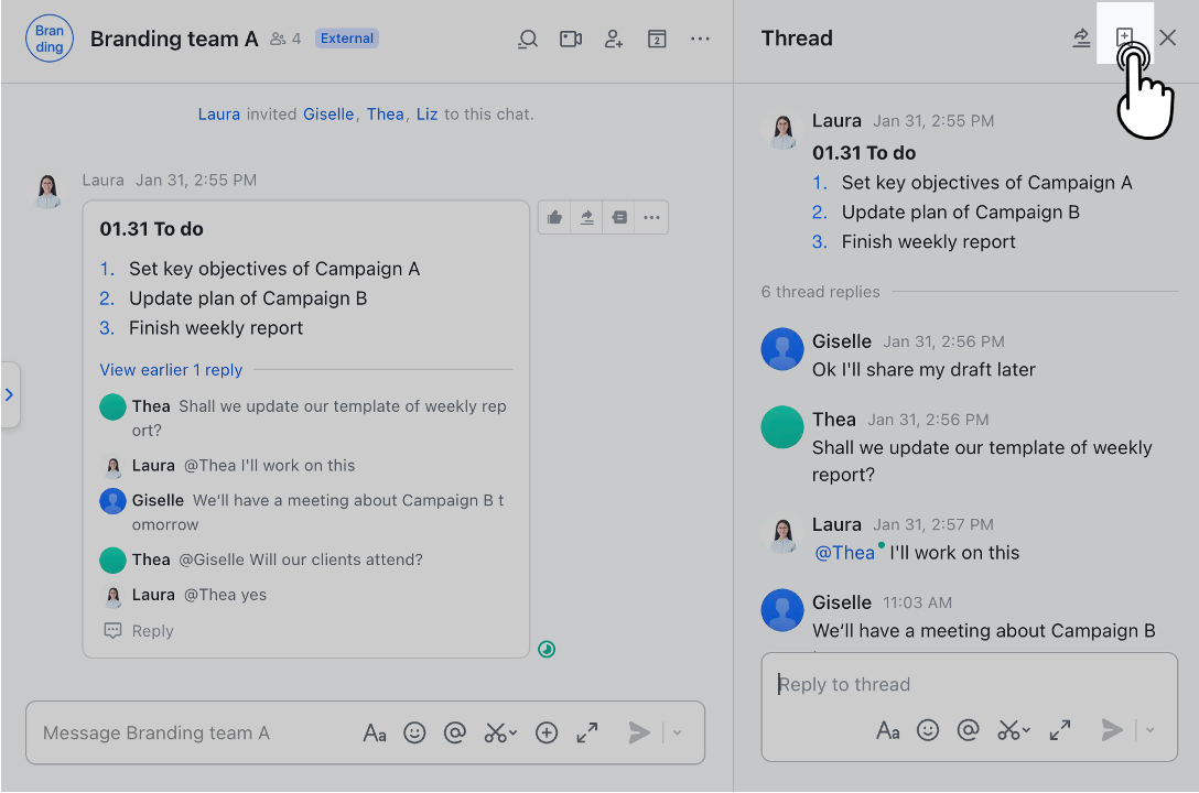 Reply to messages in a thread