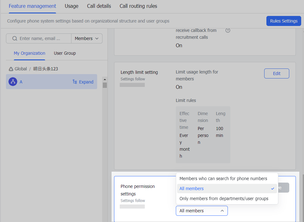 Admin | Set office phone limits and permissions