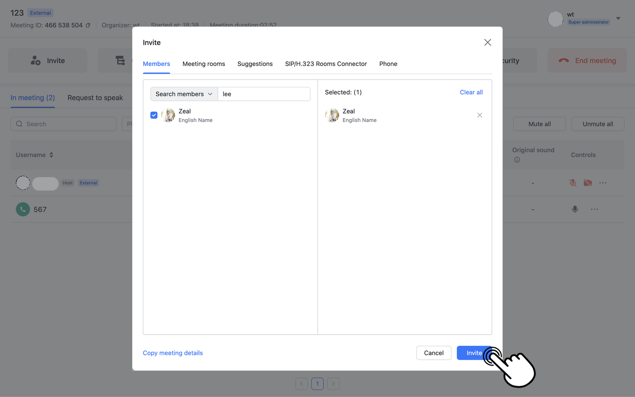 Admin | Use remote meeting control