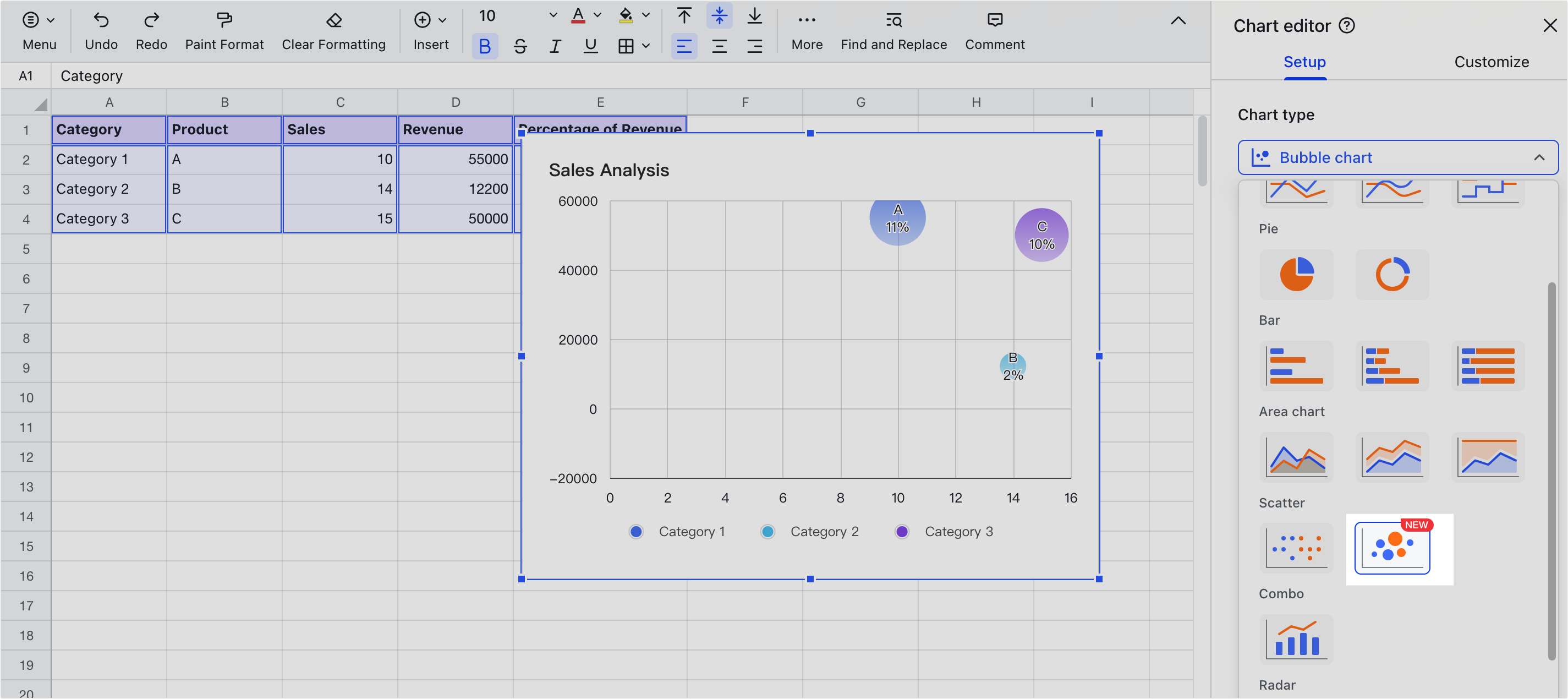 Use bubble charts in Sheets