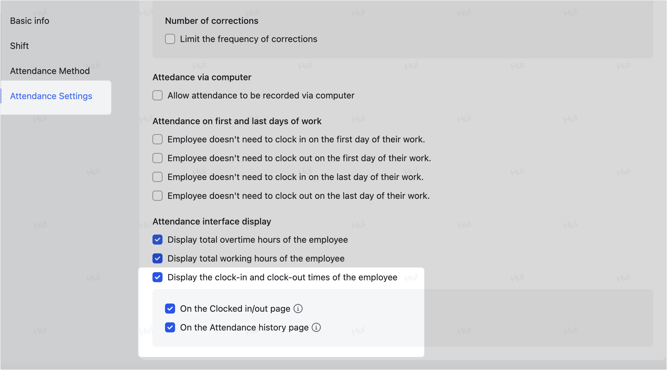 Default Attendance report fields