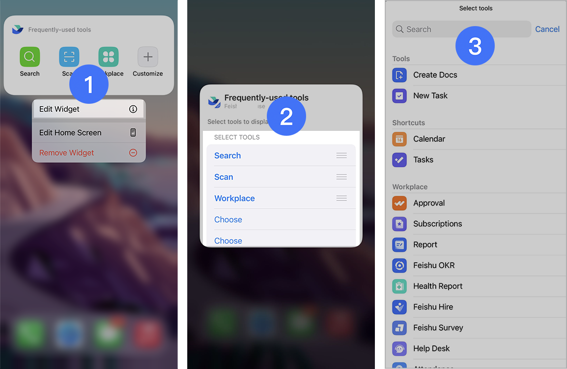 Use Feishu widgets on your mobile device