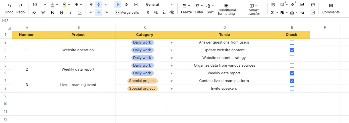 Use checkboxes in Sheets