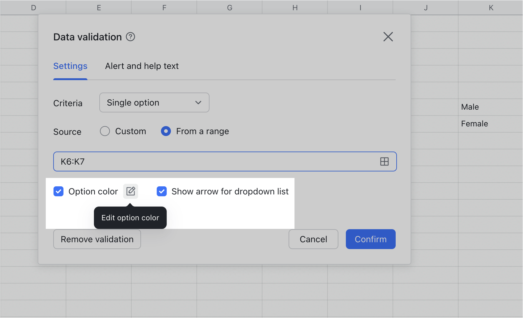 Use data validation in Sheets