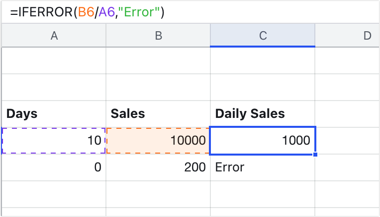 IFERROR function for Sheets