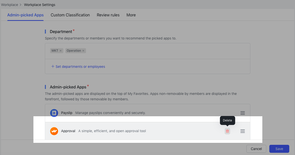 Remove apps from Workplace