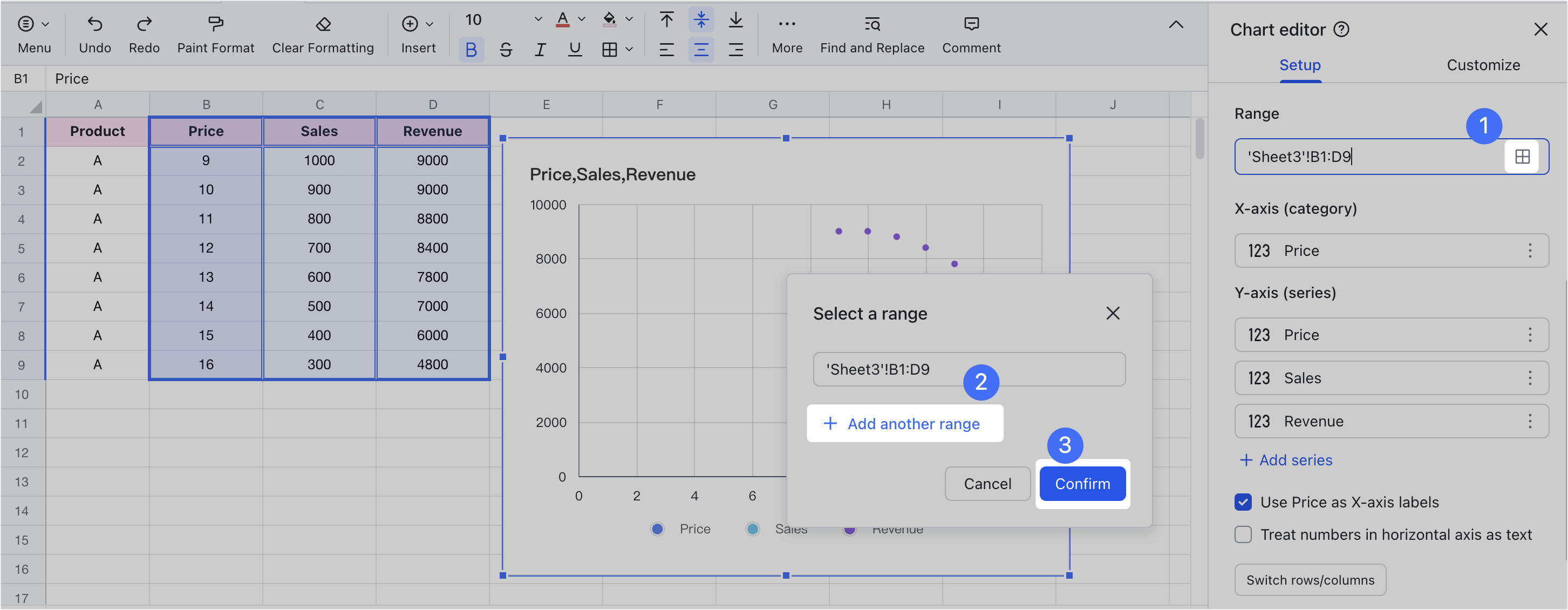 Use scatter charts in Sheets