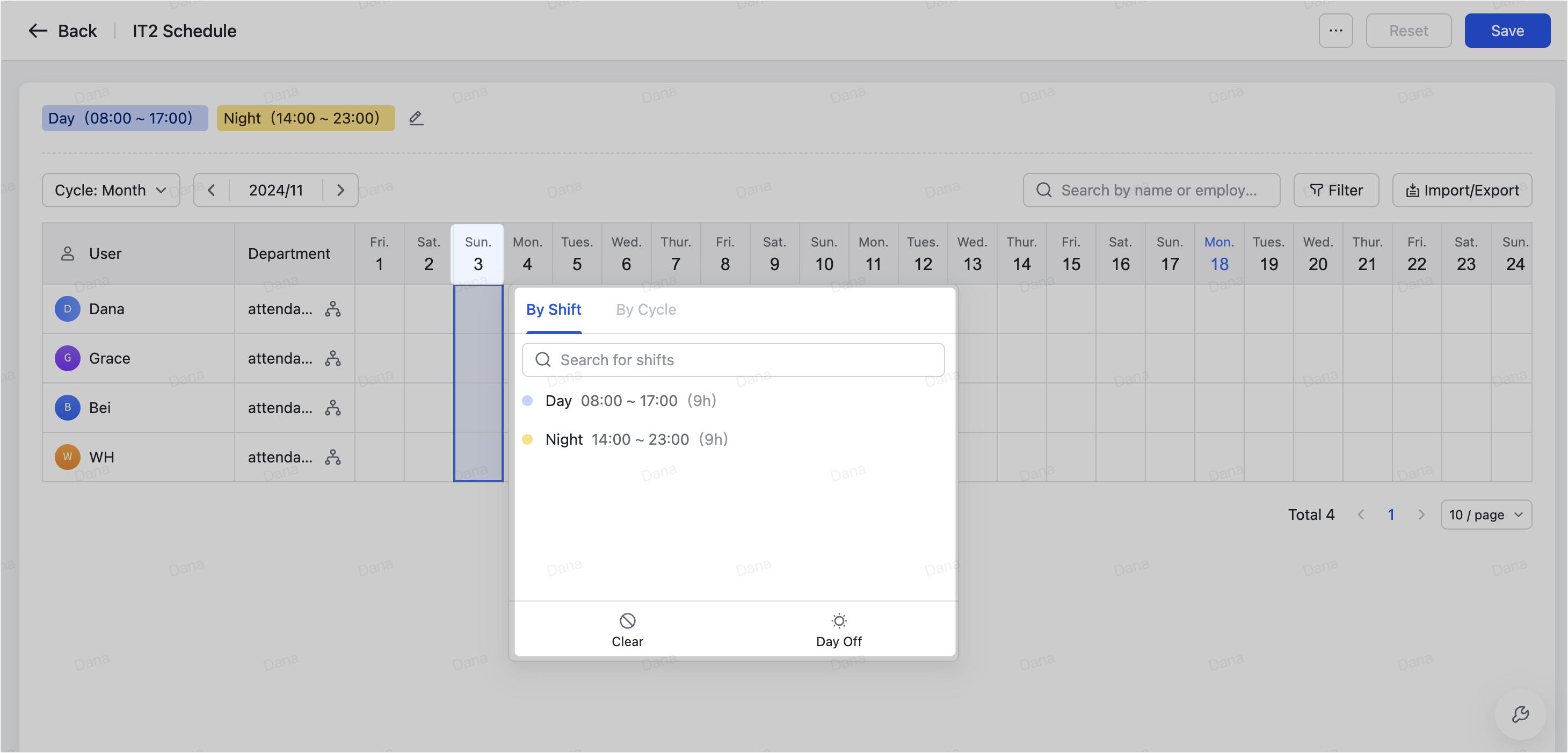 Admin | Set scheduled shift