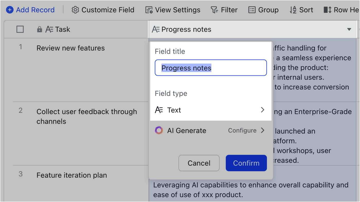 Use text fields in Base