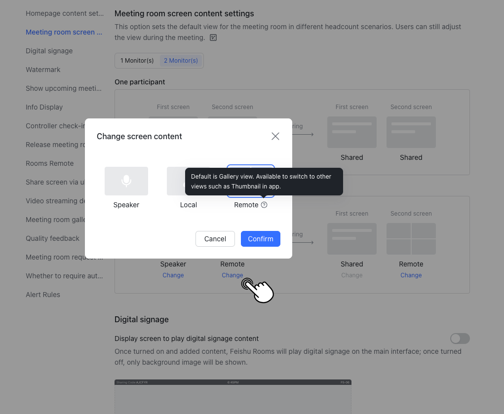 Admin | Set meeting room screen default views and order
