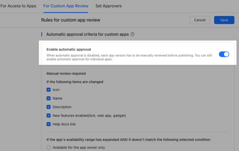 User guide for approval of custom app releases