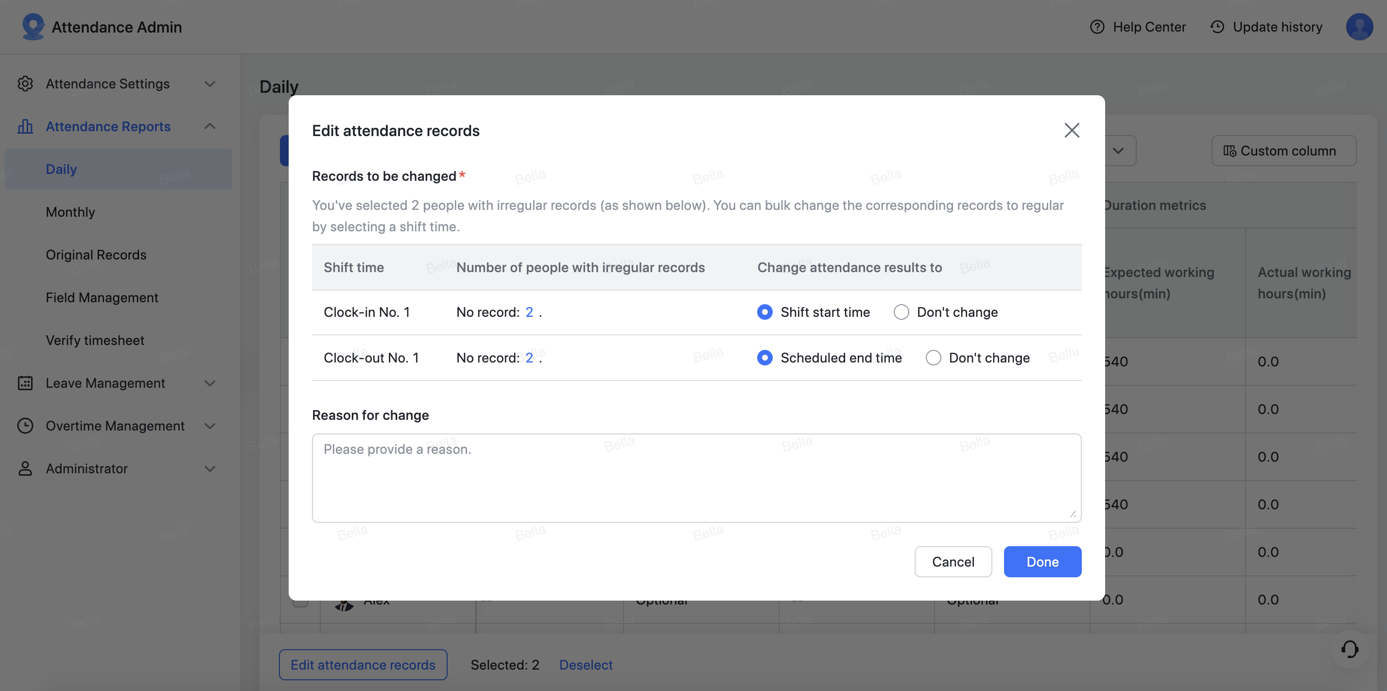 Attendance | Edit employee clock-ins and clock-outs