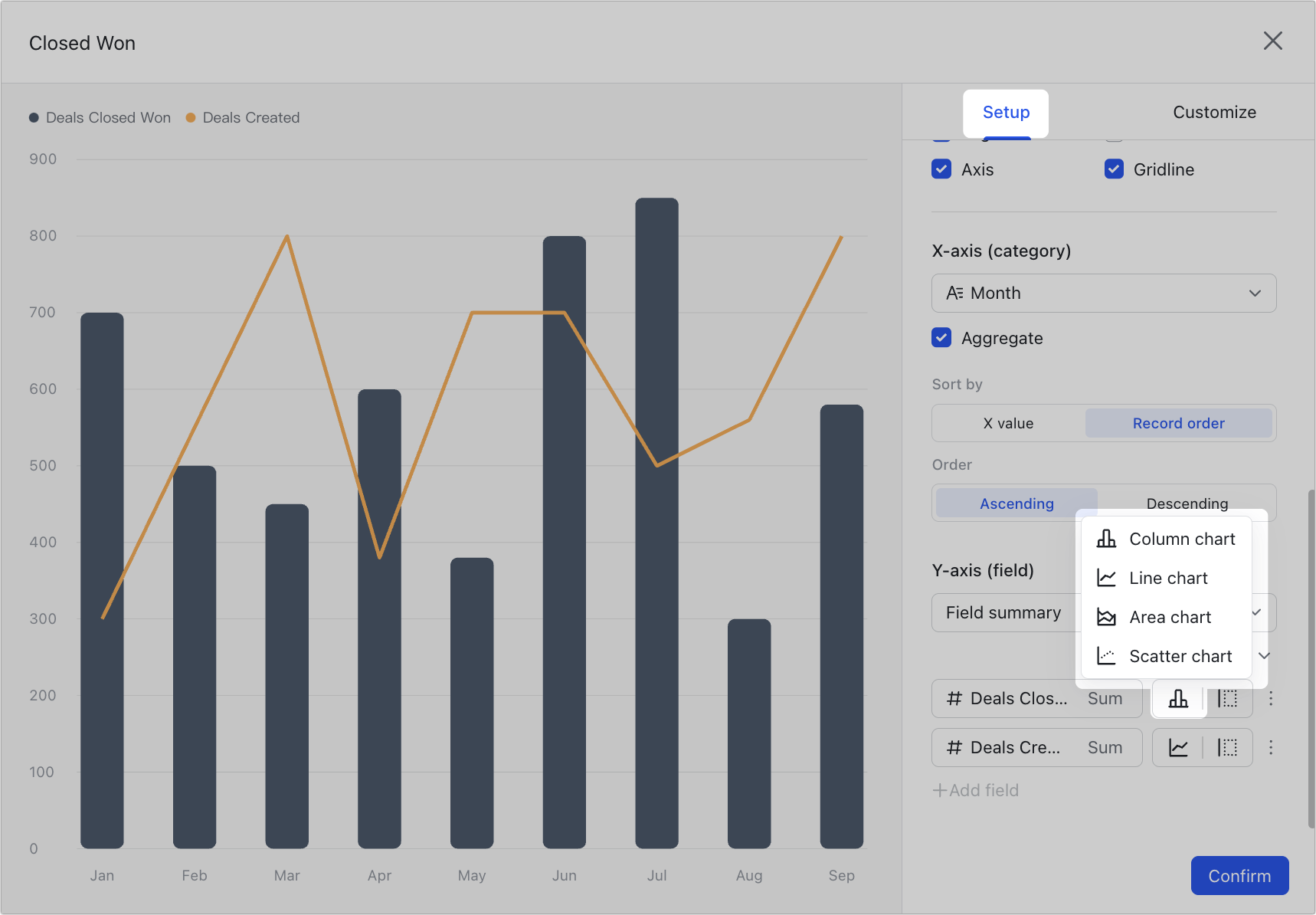 Use the combo chart in dashboards
