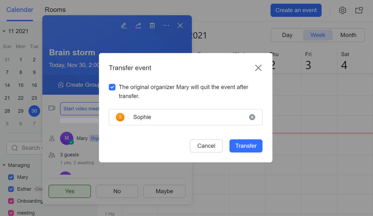 Transfer an event