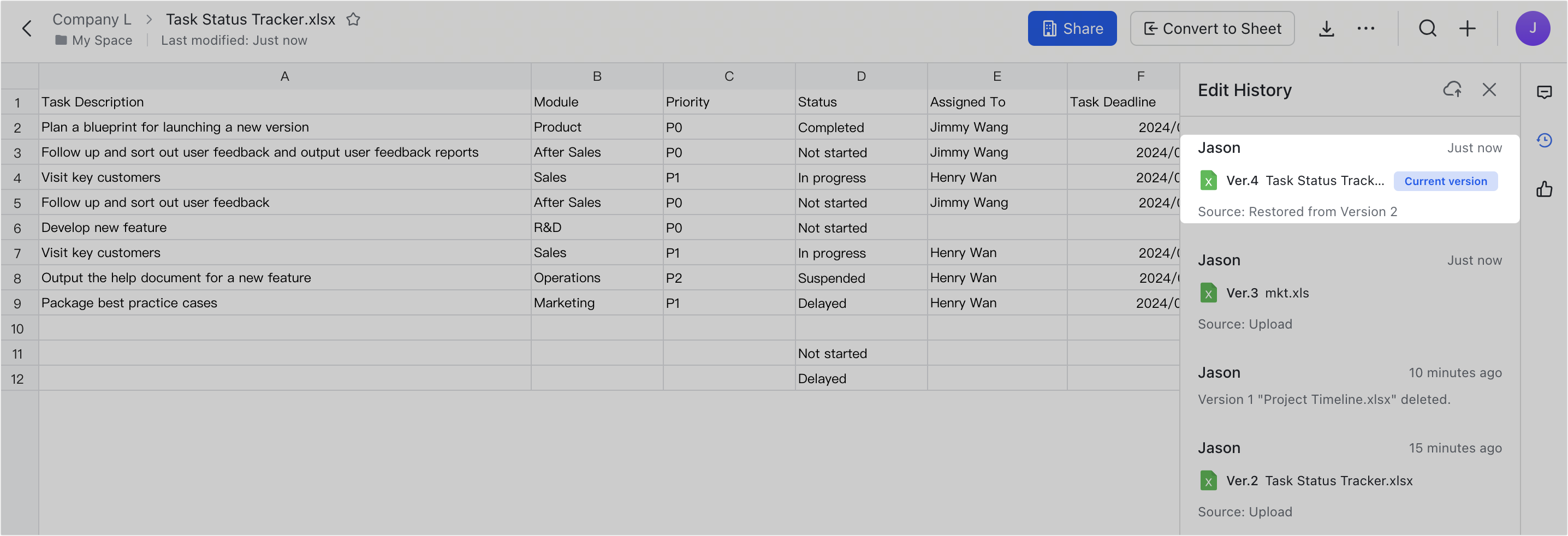 View, update, restore, or delete file versions