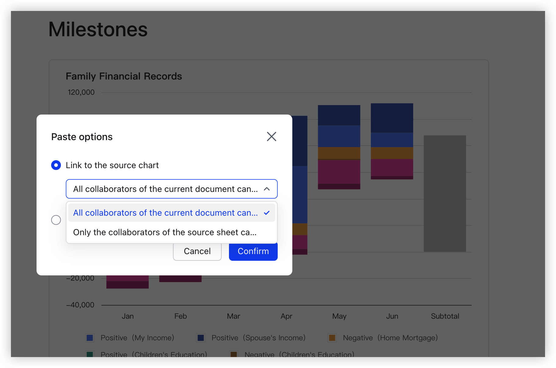 Paste Sheets charts into a document