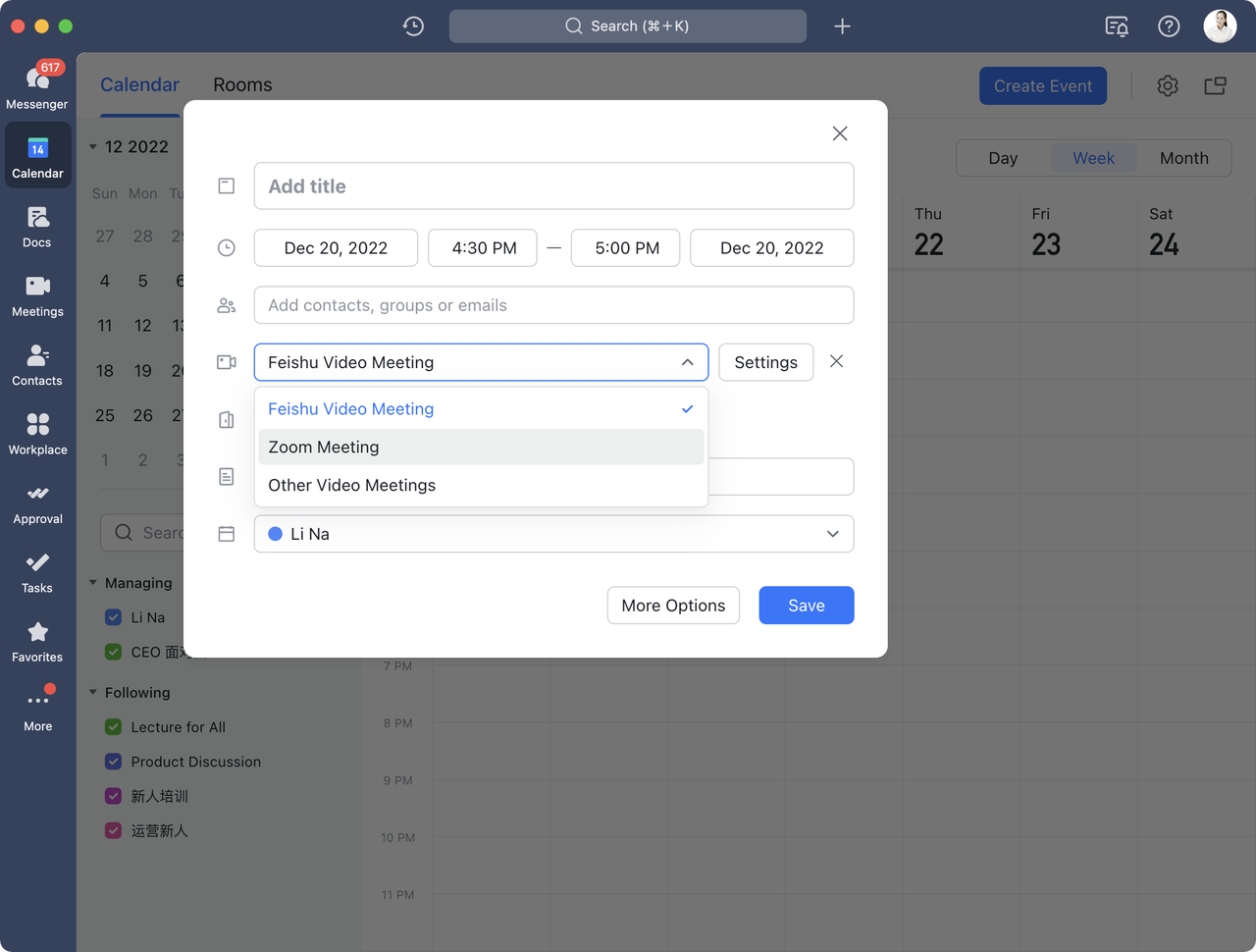 Create Zoom Meeting Events in Feishu Calendar