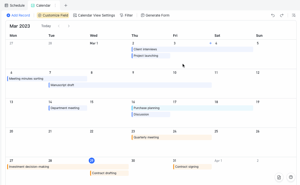 Use calendar views in Base