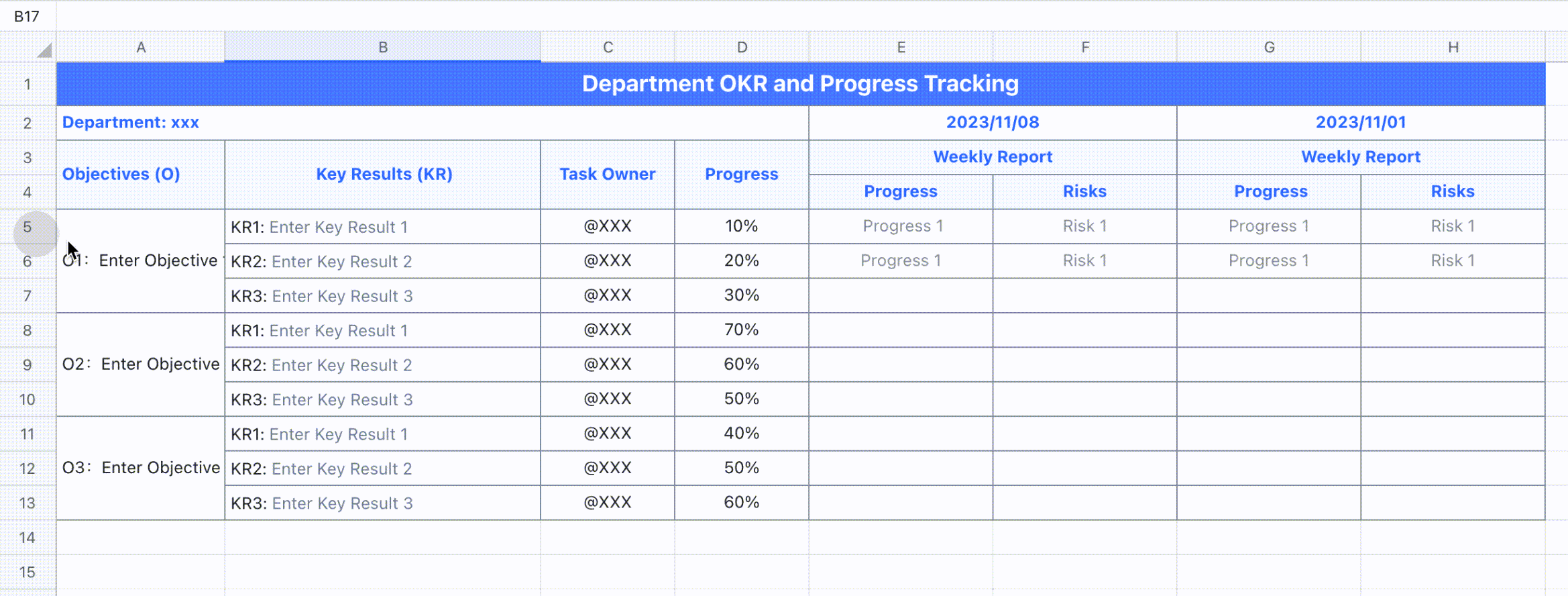 Adjust row height and column width in Sheets