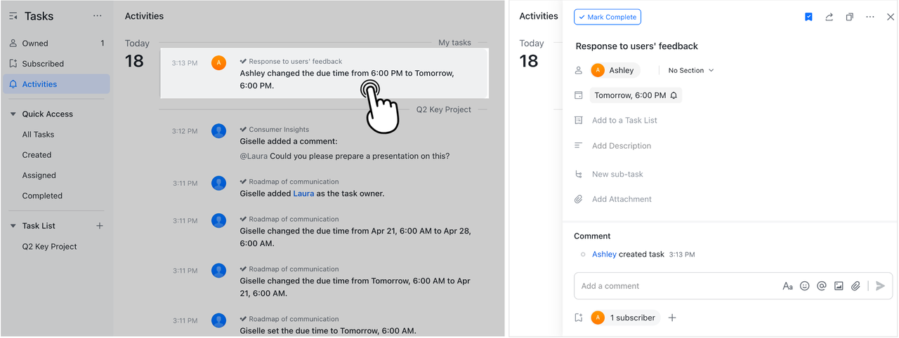 View task activity history