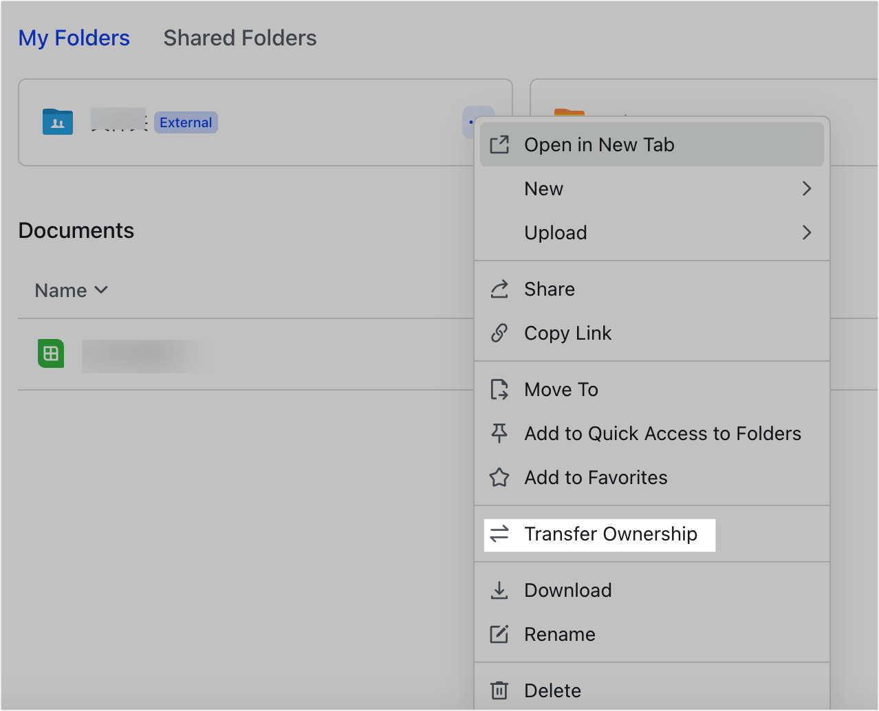 Transfer ownership of documents and folders