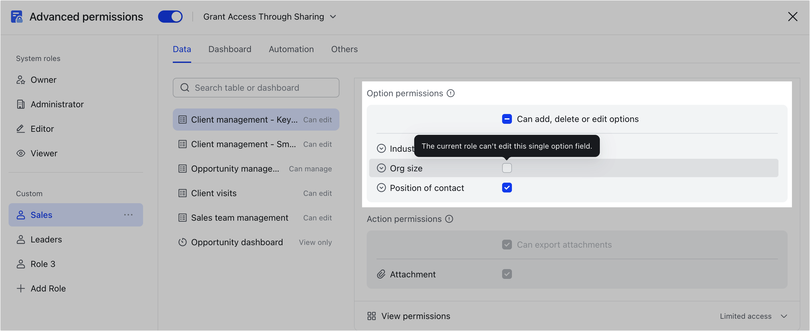 Use advanced permissions in Base