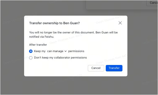 Transfer ownership of documents and folders