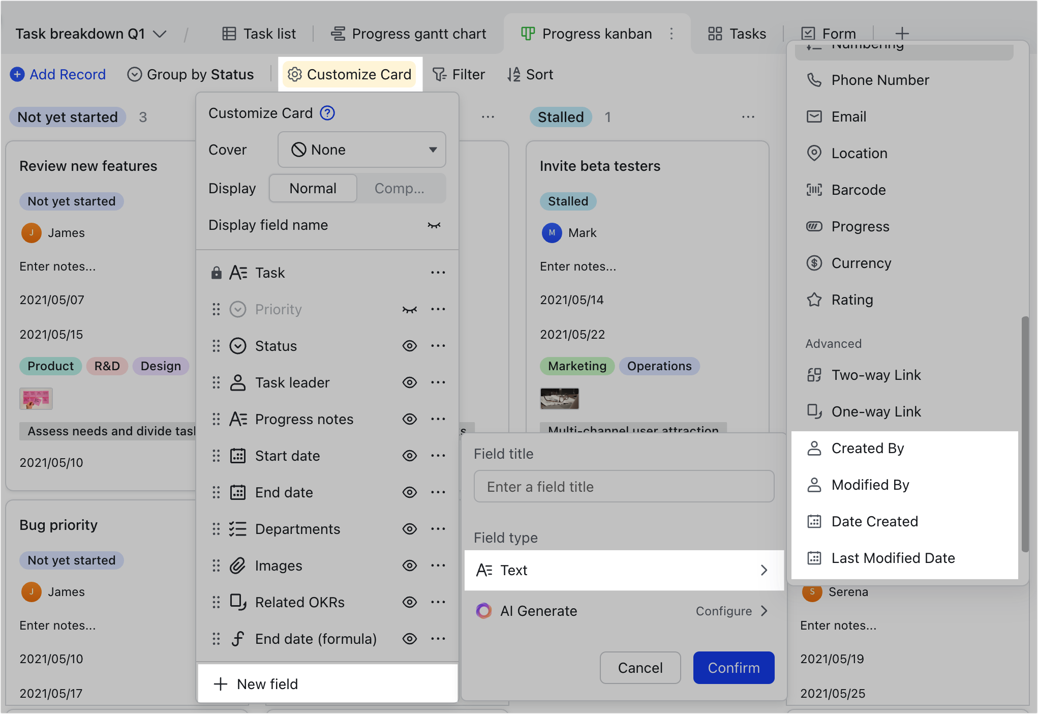 Use advanced fields in Base