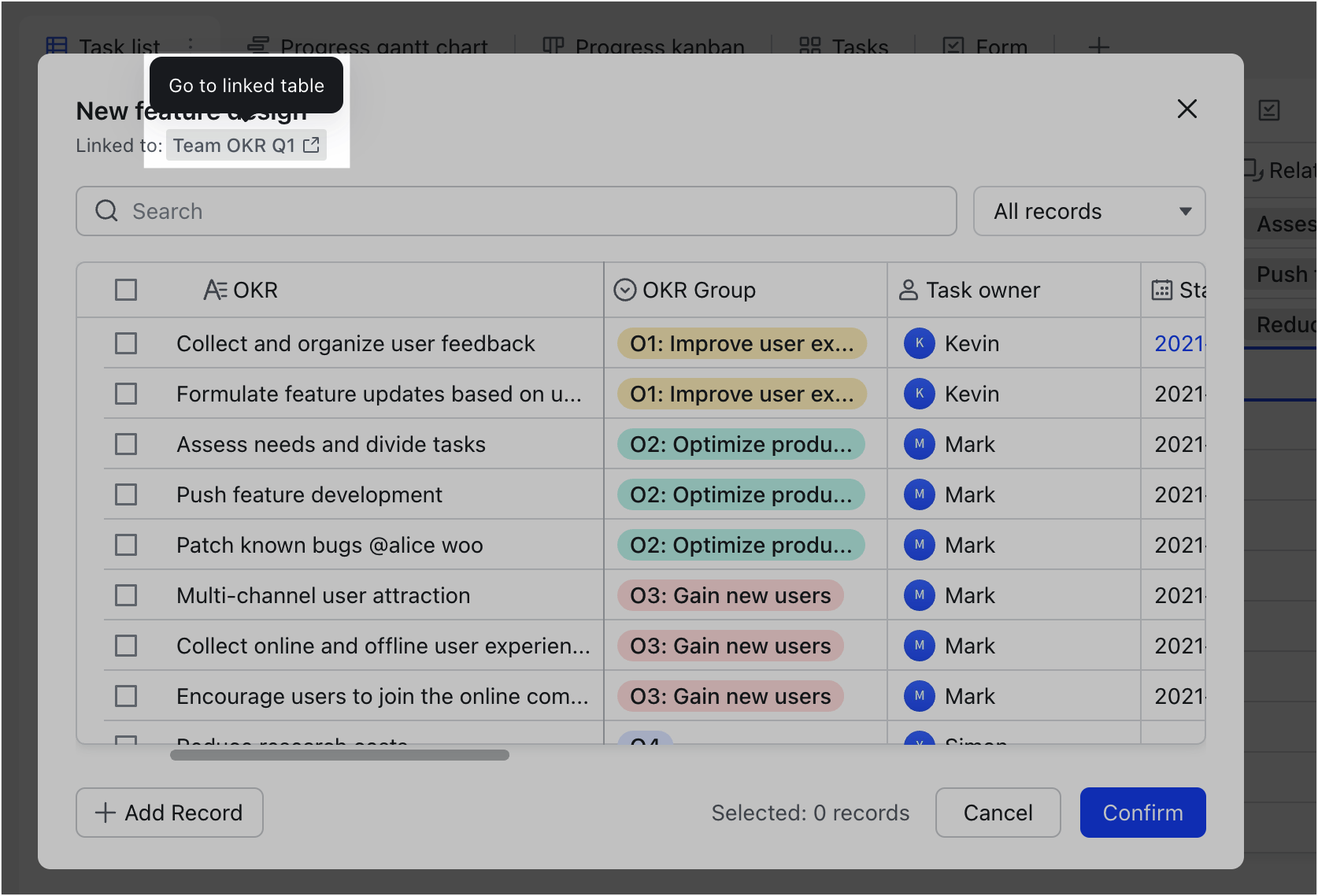 Use one-way link fields in Base