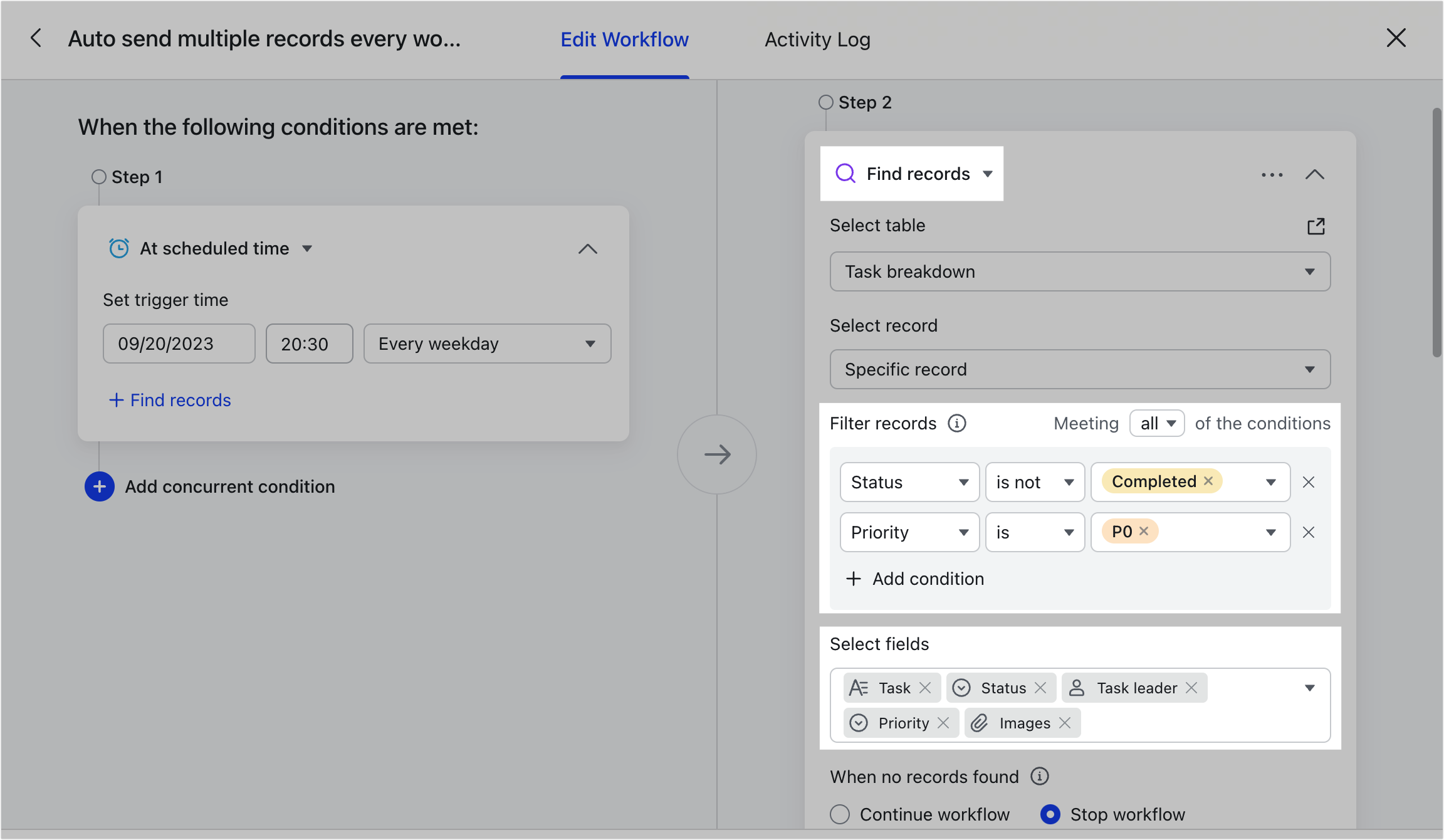 Send messages with multiple records using automated workflow
