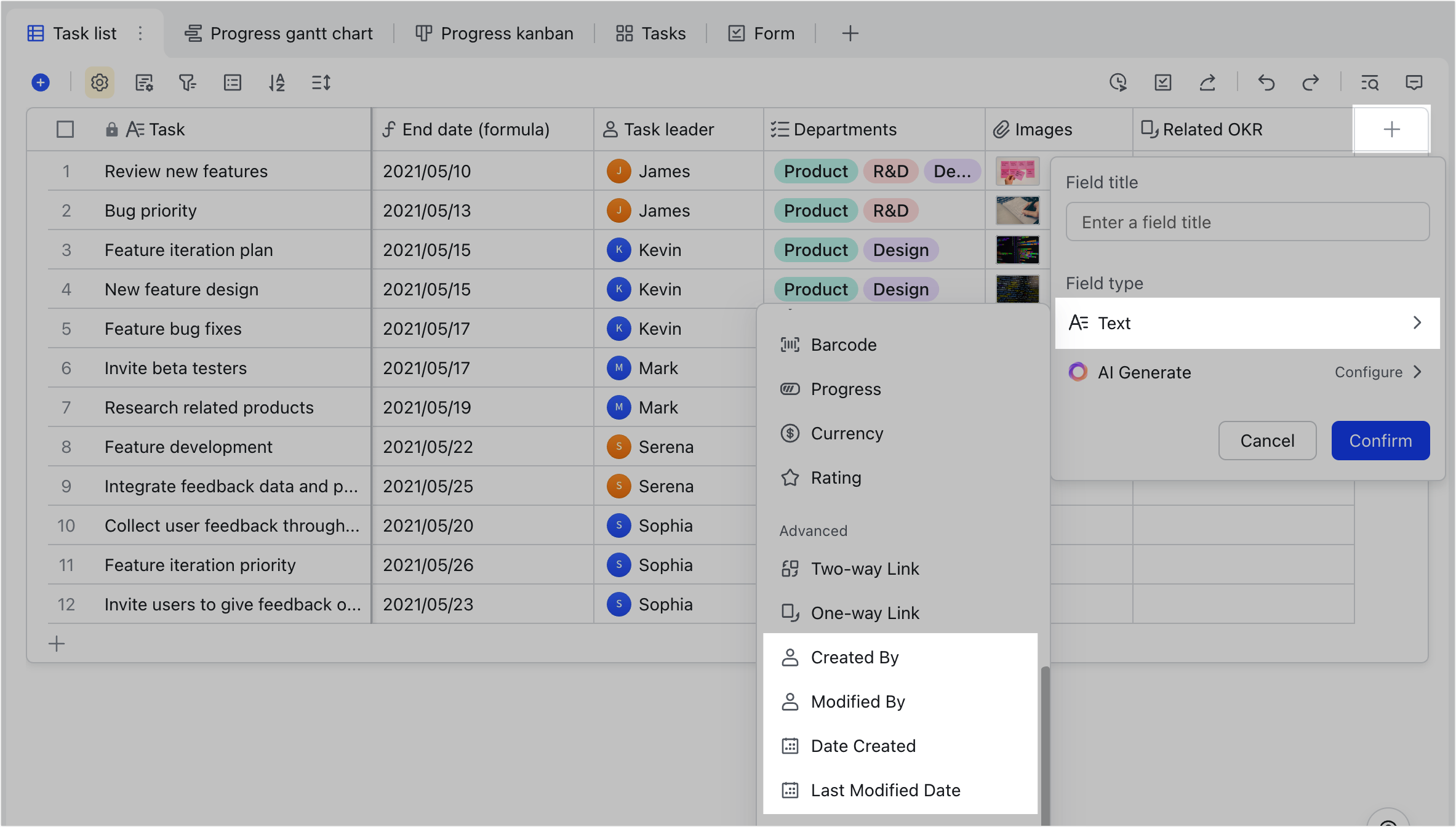 Use advanced fields in Base
