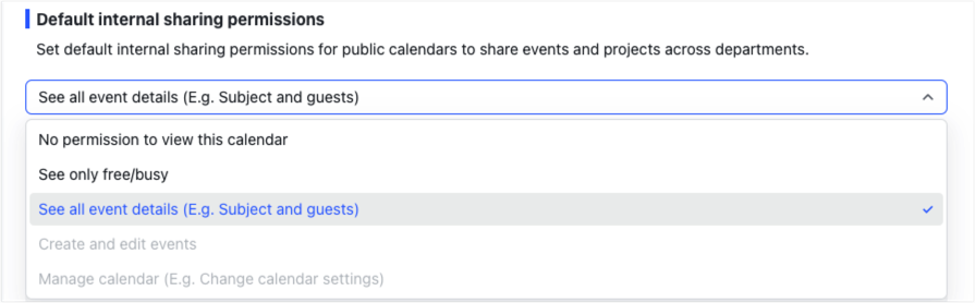 Admin | Set calendar sharing permissions
