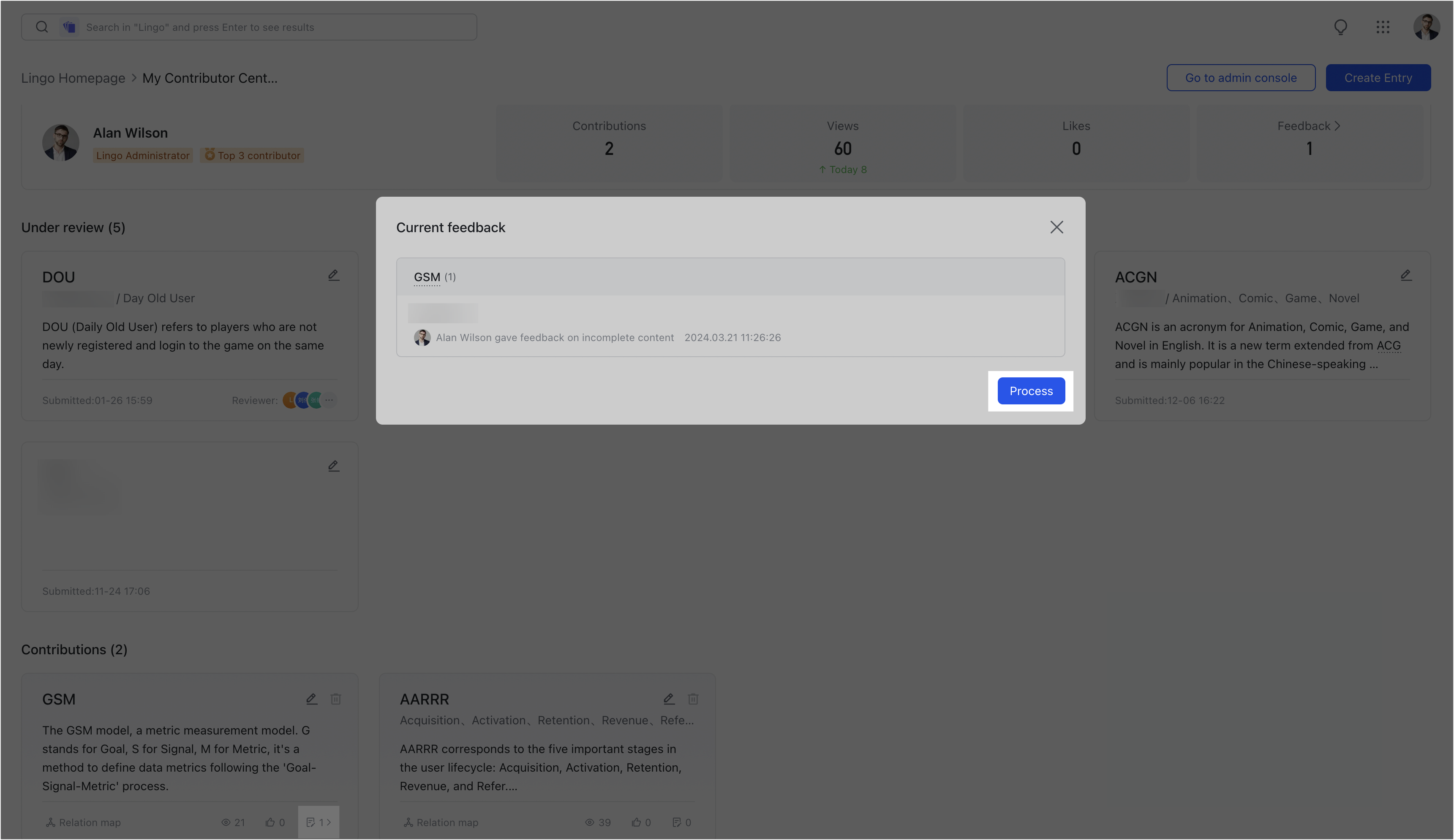 View your entry contribution record and feedback