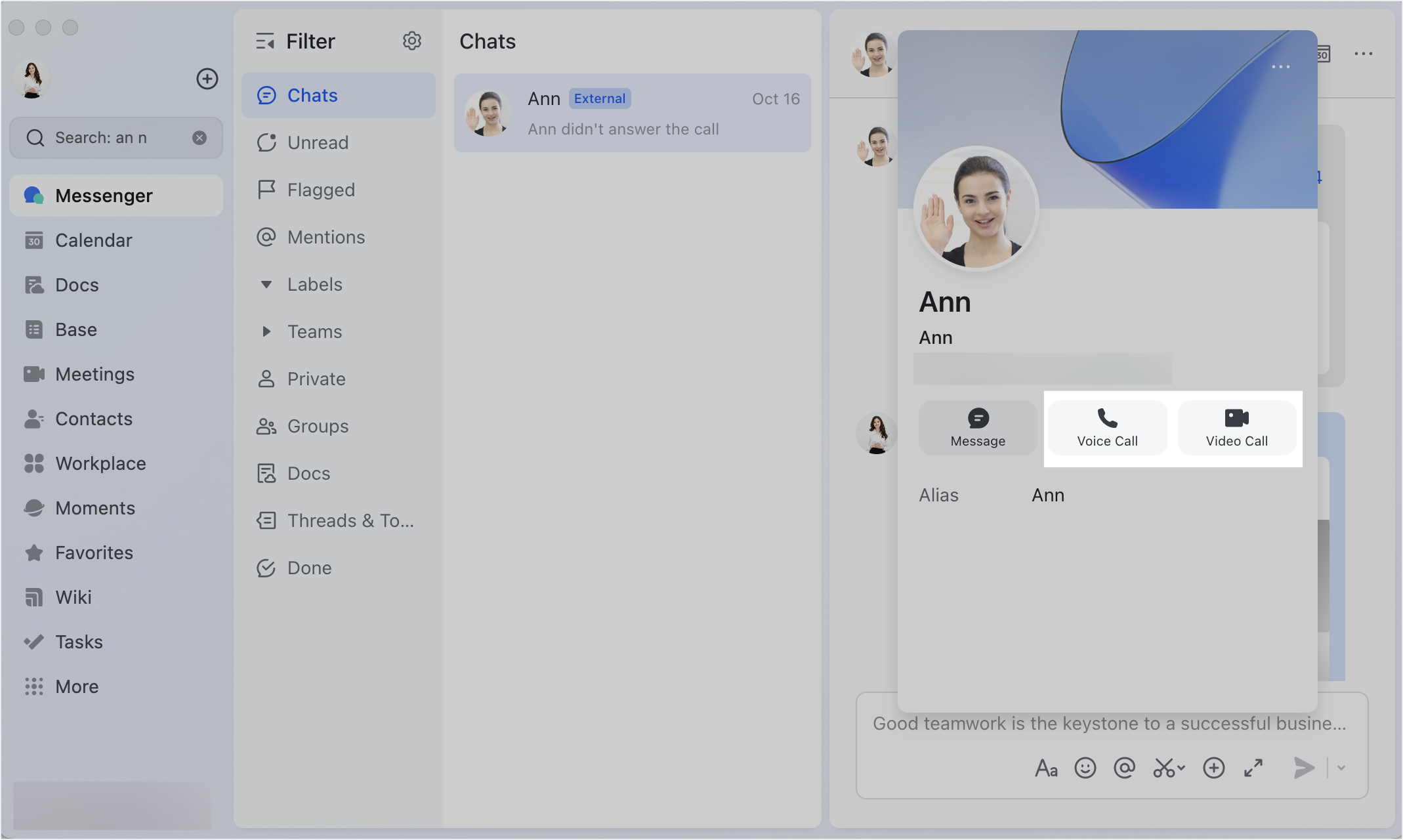 Start a call or video meeting
