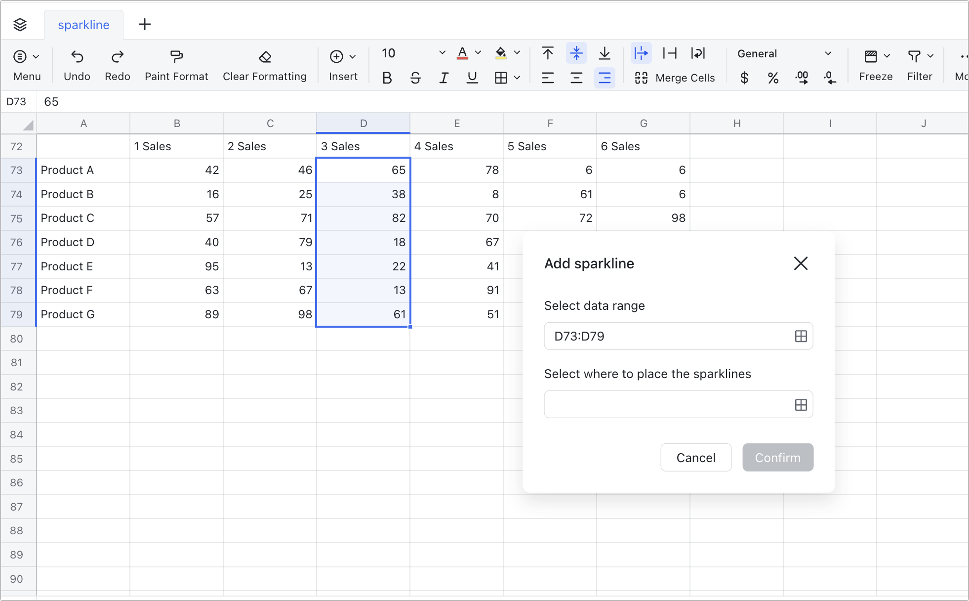 Use sparklines in Sheets