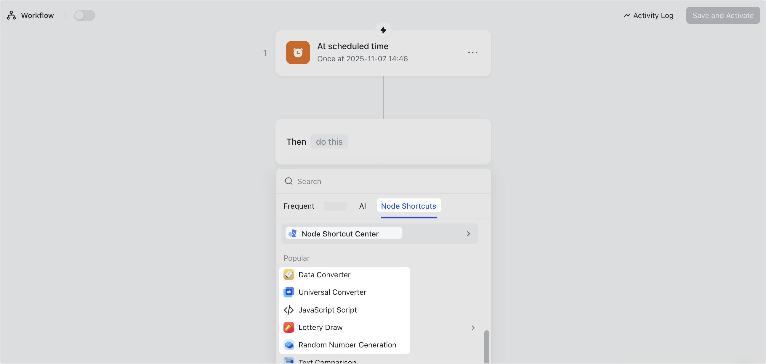 Use node shortcuts in Workflow