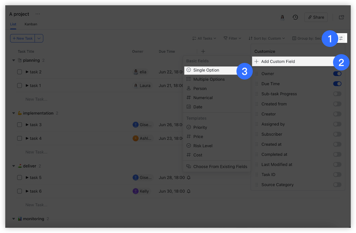 Use custom fields in Task List