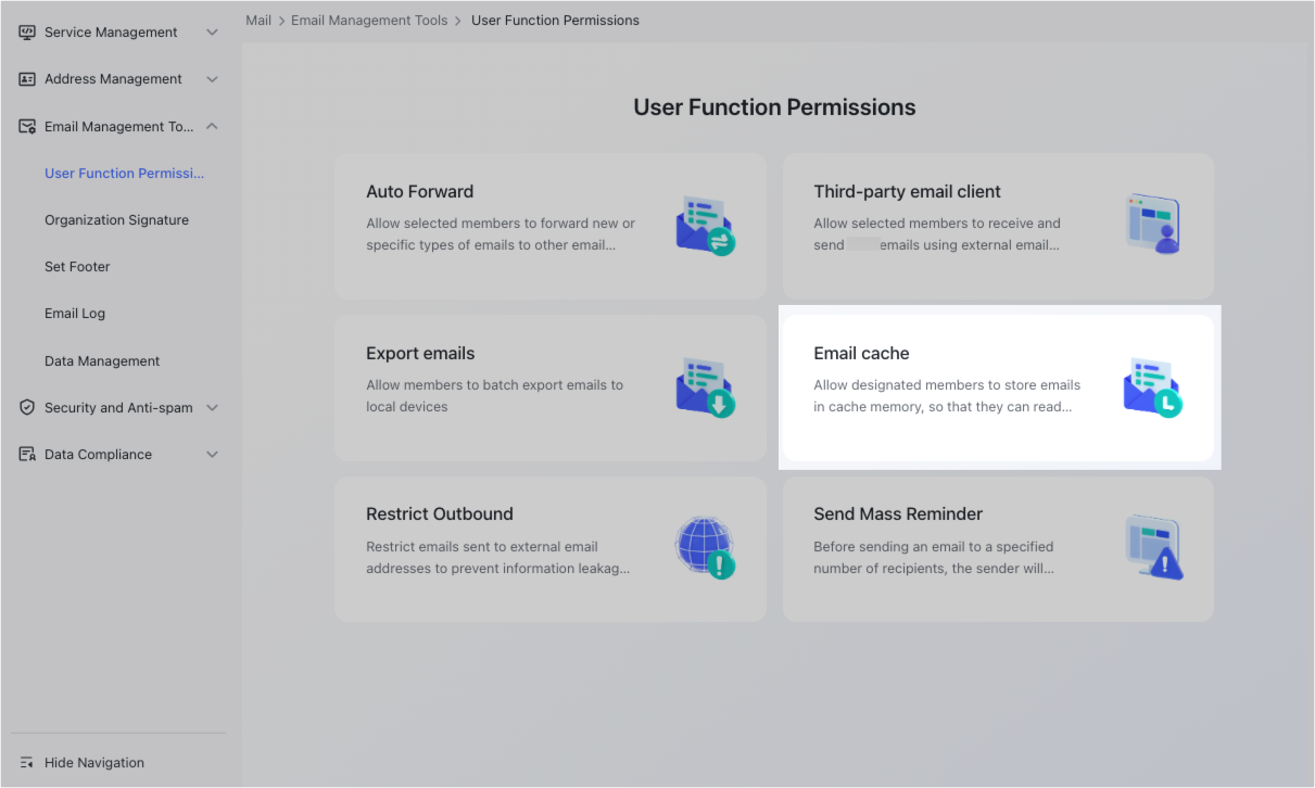 Admin | Turn on email caching