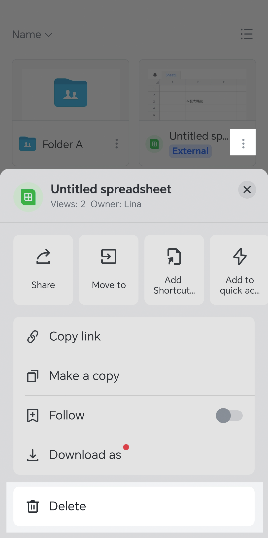 Delete documents or folders