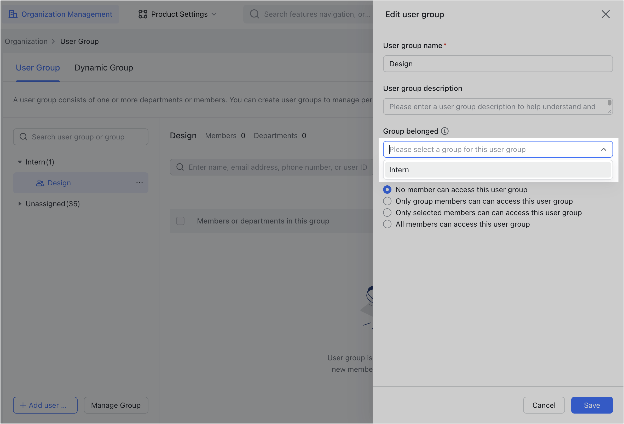 Admin | Manage user groups