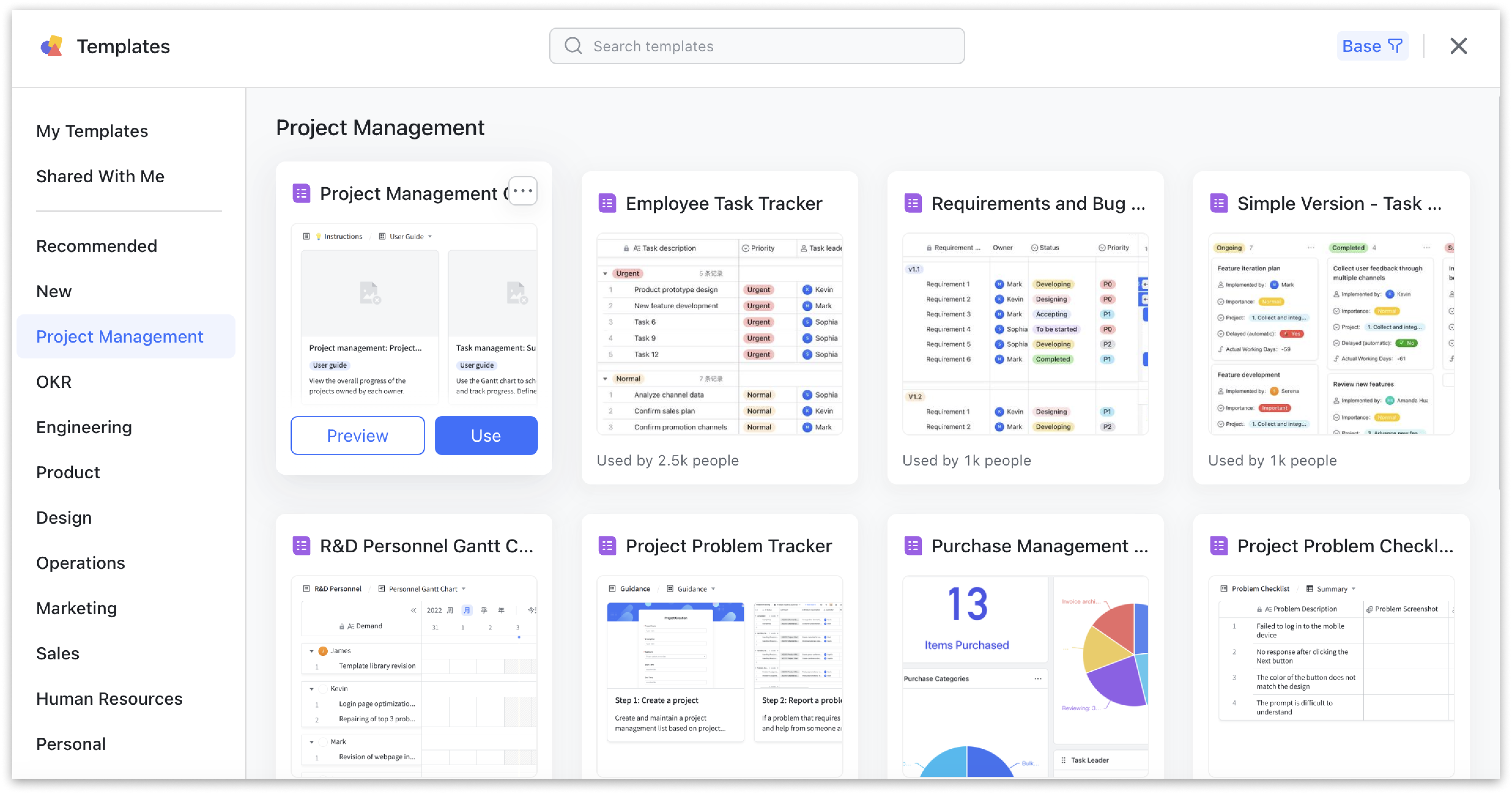 Use tables and views in Base
