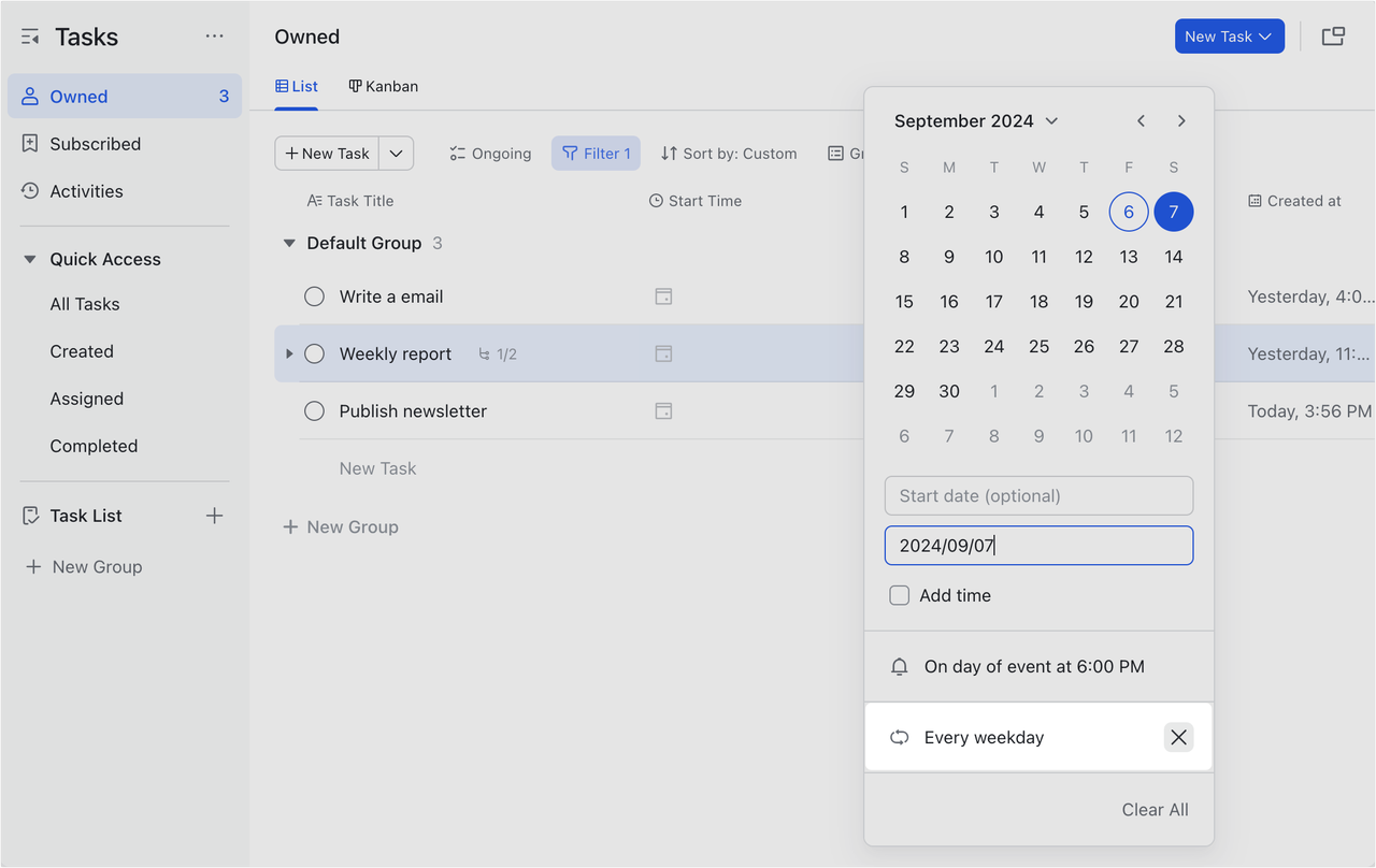 Create and manage recurring tasks