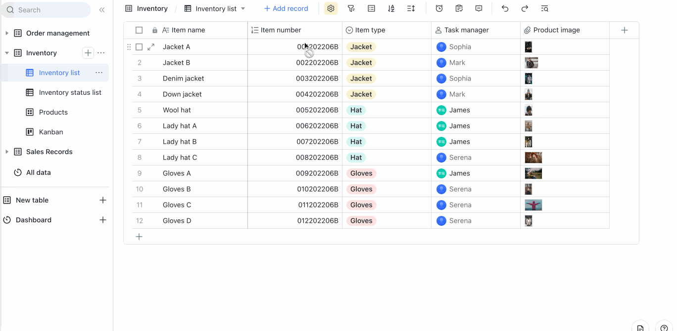 Use the numbering field in Base