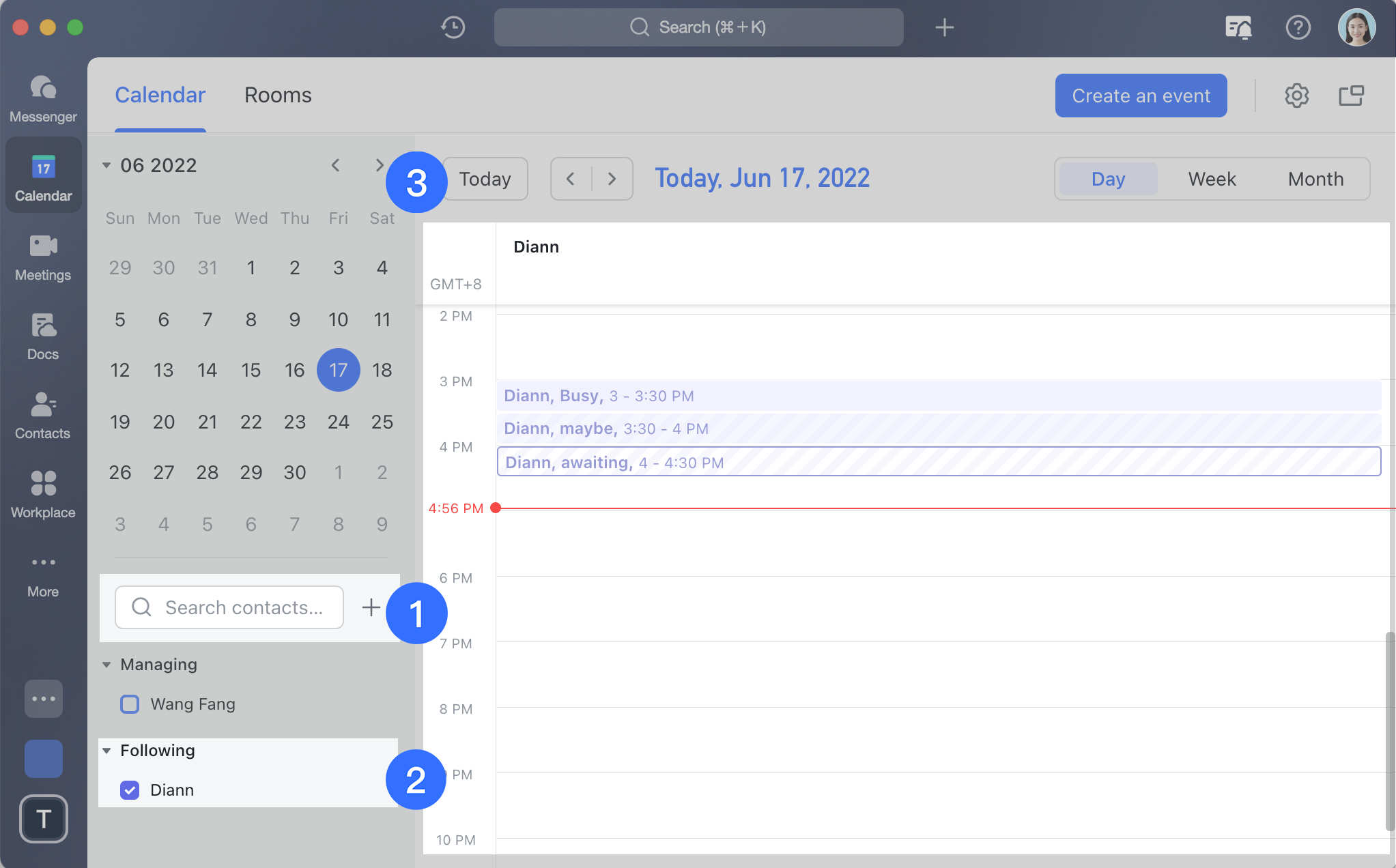 Check availability and share meeting invitations in chats