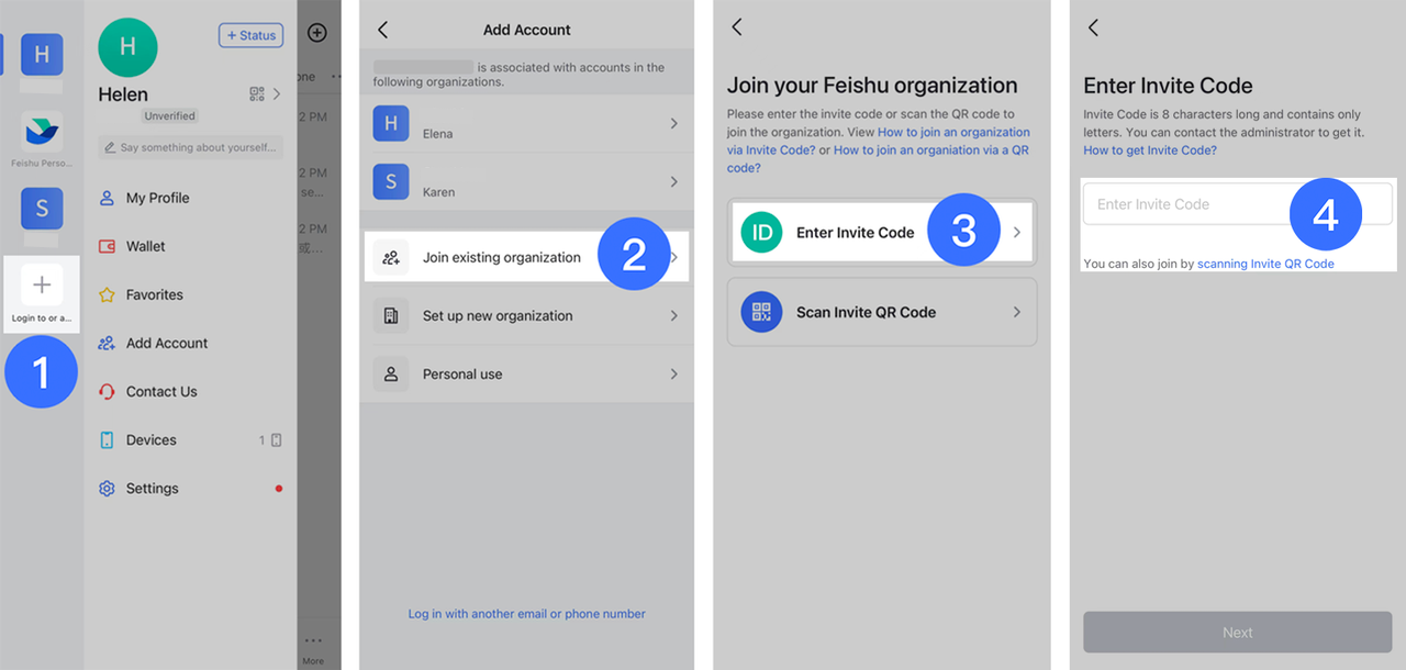 Use Invite Code to join an organization