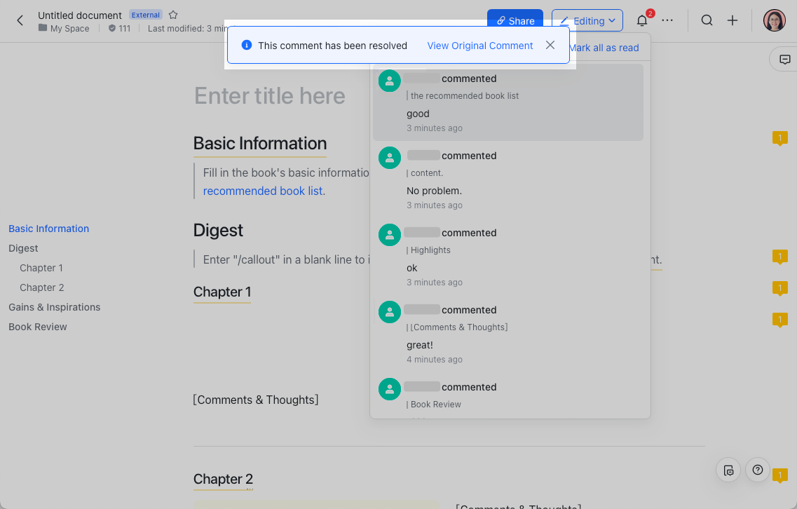 Use Current notifications in Docs